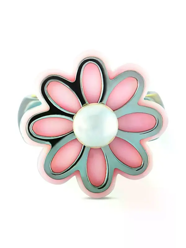 SWATCH Stainless Steel Floral Faux Pearl Ring - Silver