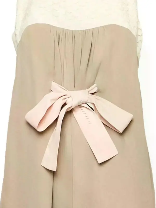 Paule Ka Sleeveless Lace Panel Dress With Bow Detail - Neutrals