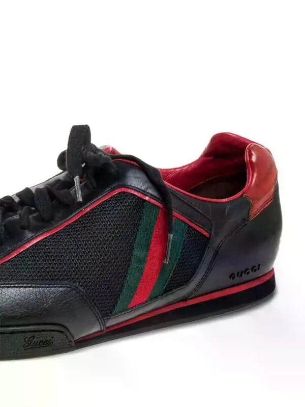 Gucci Leather And Mesh Web-stripe Lace-up Sneakers