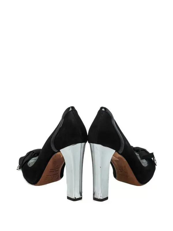 Dolce & Gabbana Leather Bow Detail High Block Heel Pumps