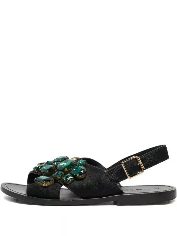 Marni Leather Crystal Embellished Slingback Sandals