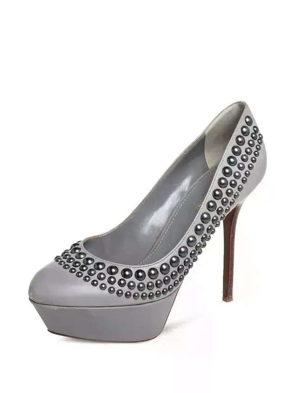 SERGIO ROSSI Studded Leather High Heel Pumps - Grey