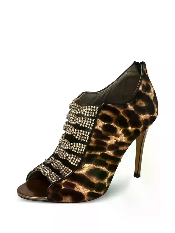 GINA Leopard-print Crystal Embellished Peep-toe Sandals