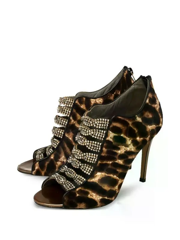 GINA Leopard-print Crystal Embellished Peep-toe Sandals