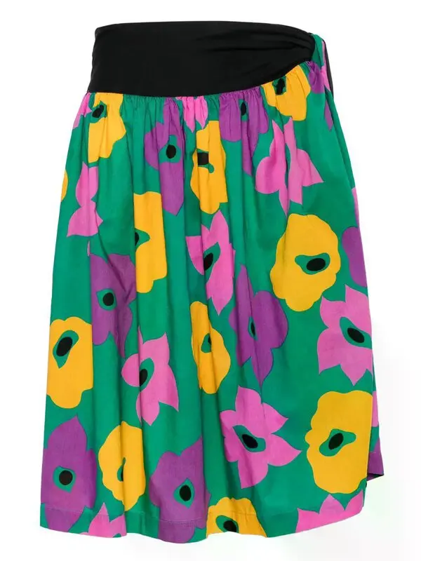 Saint Laurent 1970s Floral Print Midi Skirt - Black