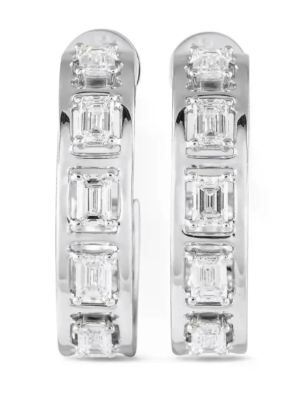 LB EXCLUSIVE 18k White Gold Emerald-cut Diamond Hoop Earrings - Silver