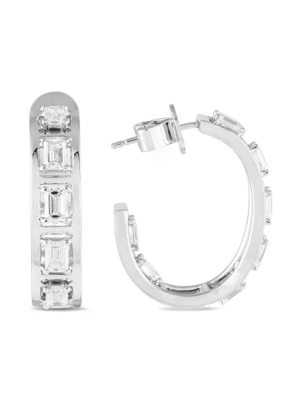 LB EXCLUSIVE 18k White Gold Emerald-cut Diamond Hoop Earrings