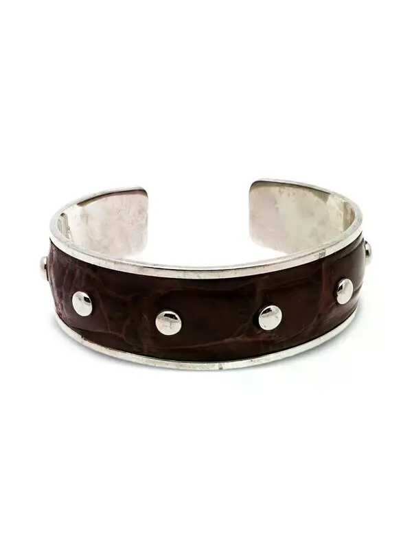 TOD'S Leather Stud Cuff Bracelet - Silver