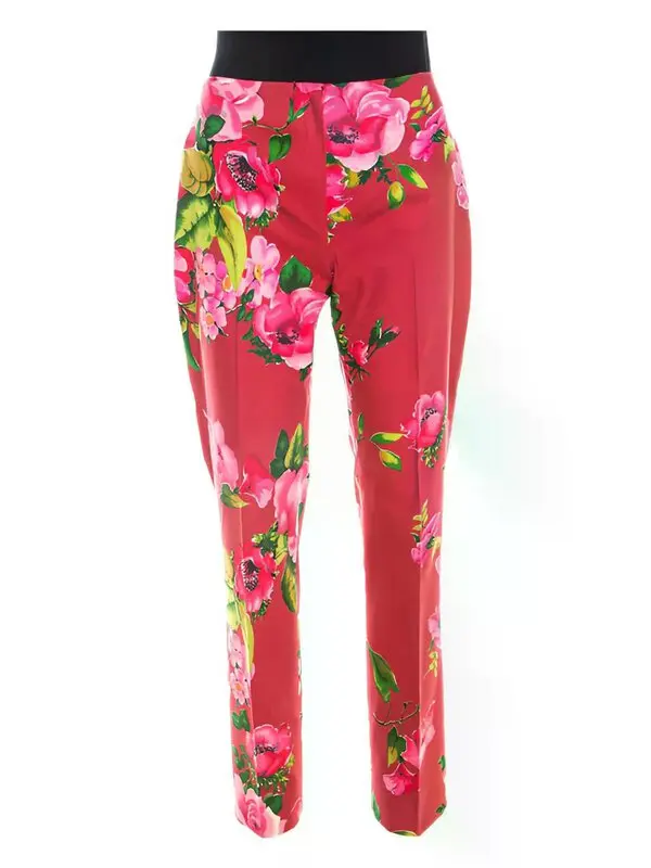 Blumarine Floral Print Stretch Cotton Trousers - Red