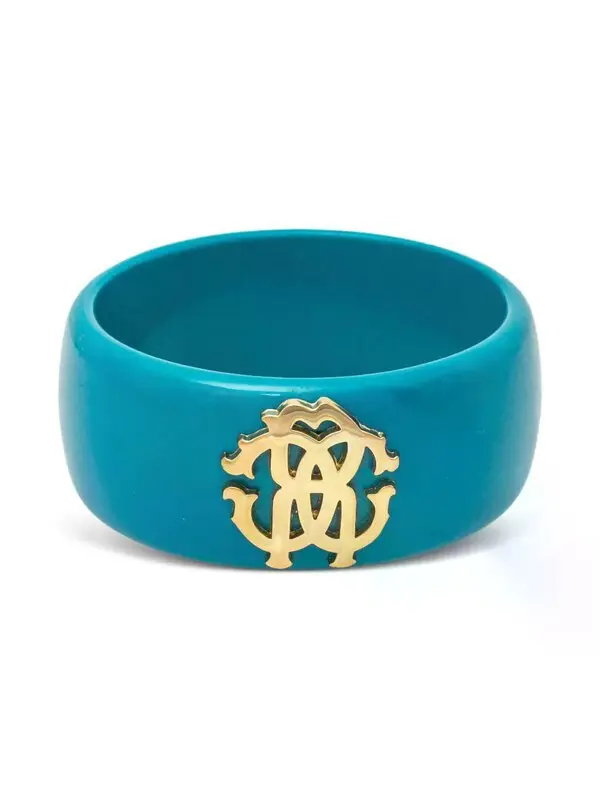 Roberto Cavalli Gold Tone Logo Plaque Bracelet - Blue