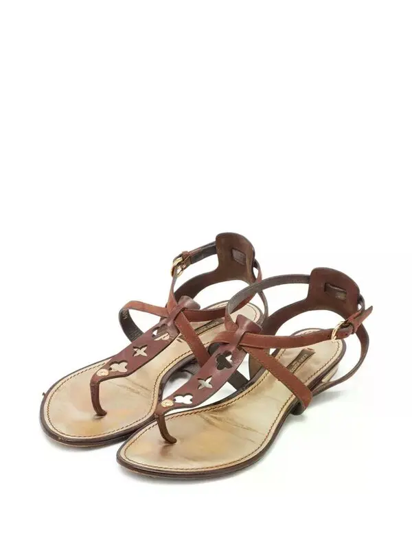 LOUIS VUITTON Leather Flat Sandals With Buckle-fastening Ankle Strap