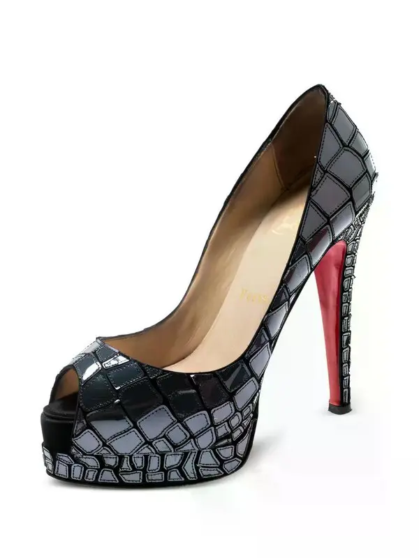 CHRISTIAN LOUBOUTIN 130mm Crocodile-embossed Peep-toe Pumps - Grey
