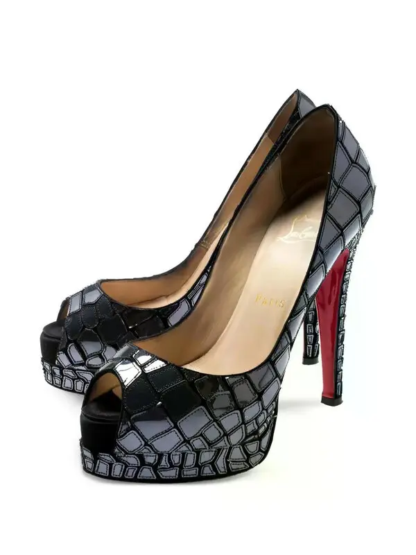 CHRISTIAN LOUBOUTIN 130mm Crocodile-embossed Peep-toe Pumps - Grey