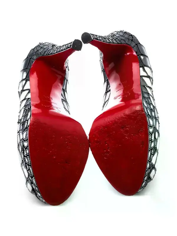 CHRISTIAN LOUBOUTIN 130mm Crocodile-embossed Peep-toe Pumps - Grey