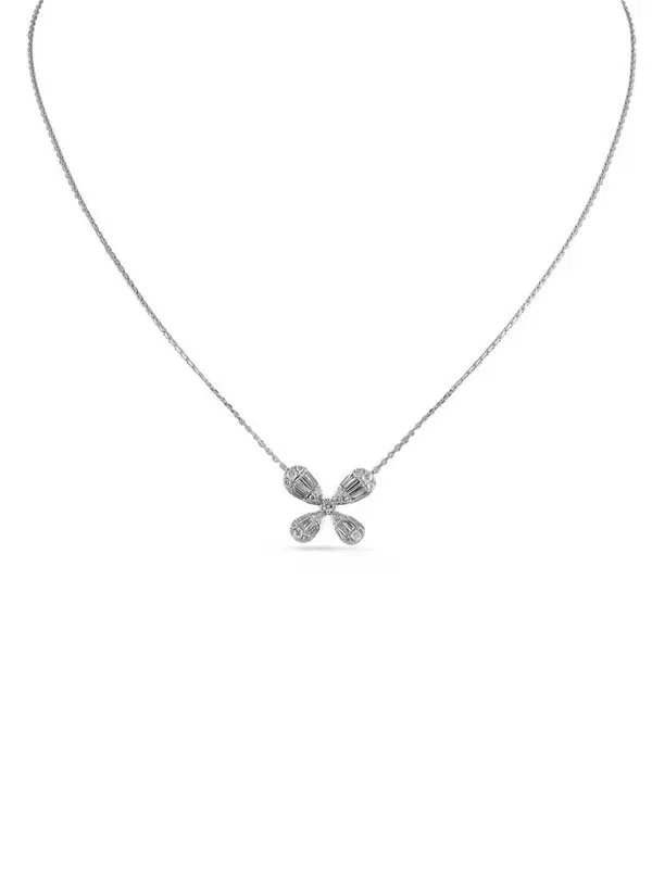 LB EXCLUSIVE 14k White Gold Four Petal Flower Diamond Necklace - Silver