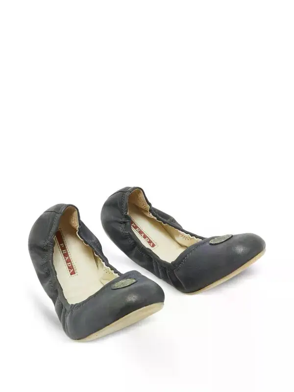 Prada Navy Blue Leather Round Toe Ballet Flats