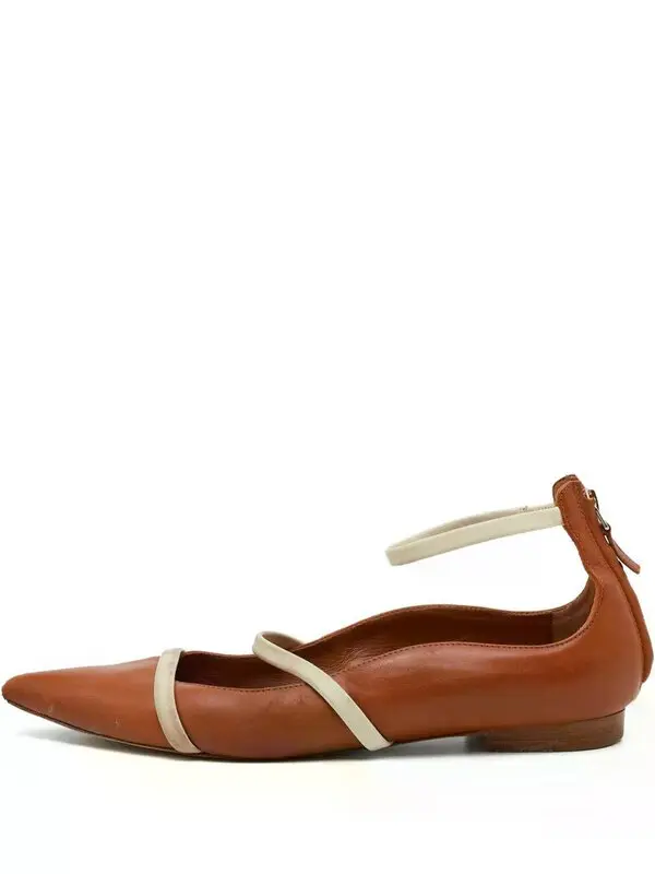 MALONE SOULIERS Leather Ballet Flats With Ankle Strap And Zip Fastening - Brown
