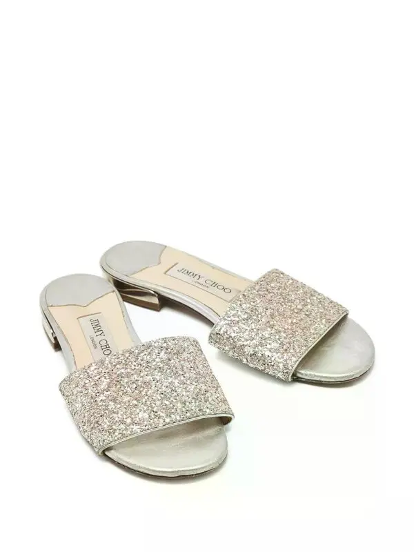 JIMMY CHOO Glitter Embellished Leather Sandals