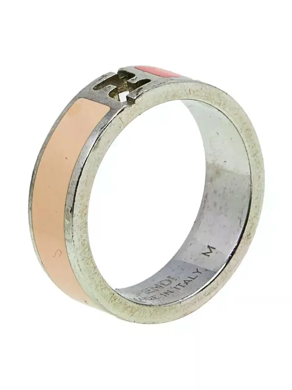 Fendi Tone Enamel Detail Flat Band Ring