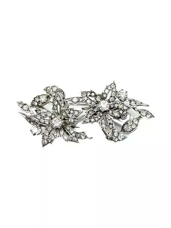 JENNIFER GIBSON JEWELLERY 1930s -tone Floral Double Clip - Silver