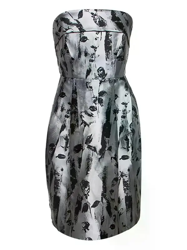 Carolina Herrera Metallic Floral Strapless Dress - Silver