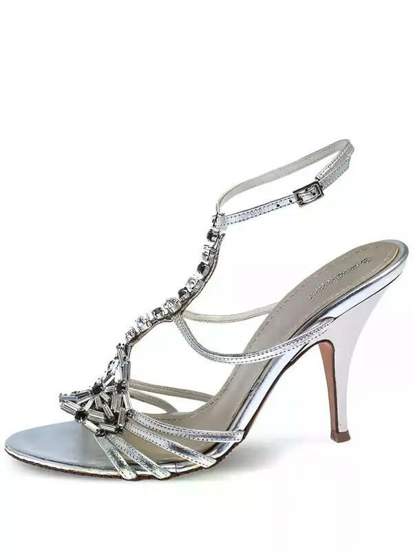 BALDININI Metallic Leather Crystal Embellished Stiletto Sandals