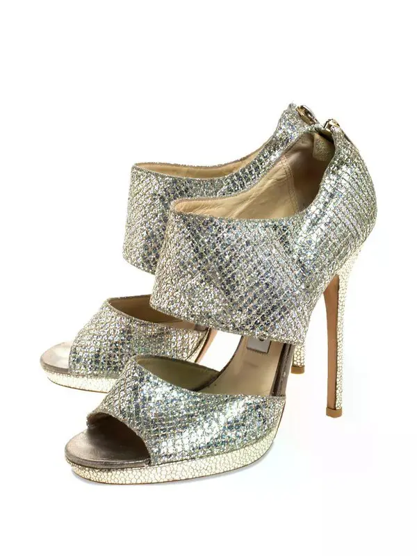 JIMMY CHOO Glitter Embellished Platform High Heel Sandals