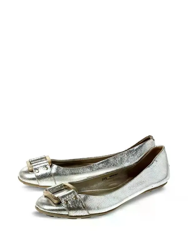 JIMMY CHOO Silver Leather Ballet Flats With Buckle Detail