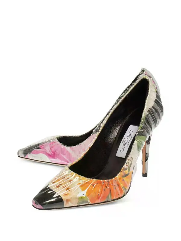 JIMMY CHOO Floral Print Patent Leather Pumps - Orange