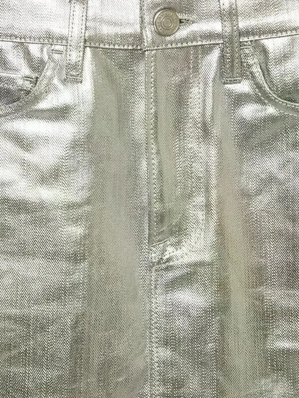 FRAME Metallic Denim Skirt - Silver