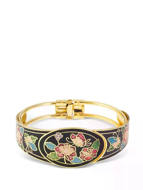 SUSAN CAPLAN 1980s Gold-plated Cloisonné Hinged Floral And Butterfly Bracelet - Black