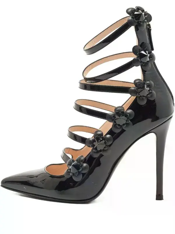 Fendi Patent Leather Floral Studded Stiletto Pumps - Black