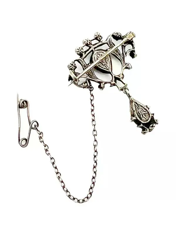 JENNIFER GIBSON JEWELLERY Vintage Austro-hungarian Emerald And Diamond Brooch With Chain