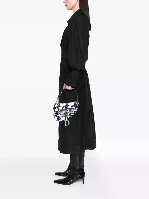 Dior Embroidered Canvas Stars Saddle Bag - White
