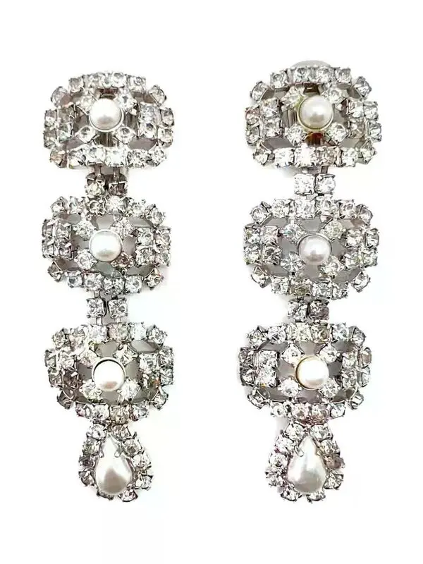 JENNIFER GIBSON JEWELLERY Tone Crystal And Faux Pearl Drop Earrings - Silver