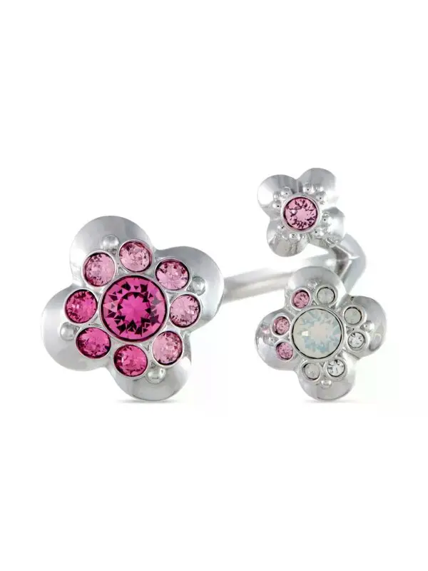 SWAROVSKI 18k White Gold Embellished Floral Ring - Silver