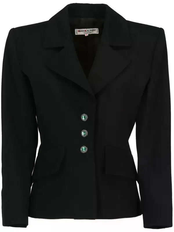 Saint Laurent 1980s Wool Blazer With Embellished Buttons - Black