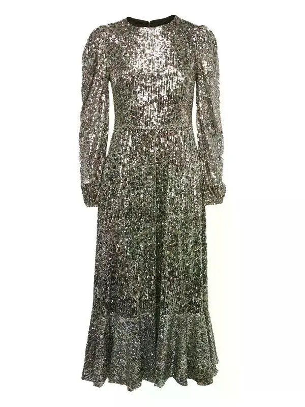 Simkhai Sequin Embellished Puff-sleeve Midi Dress - Silver