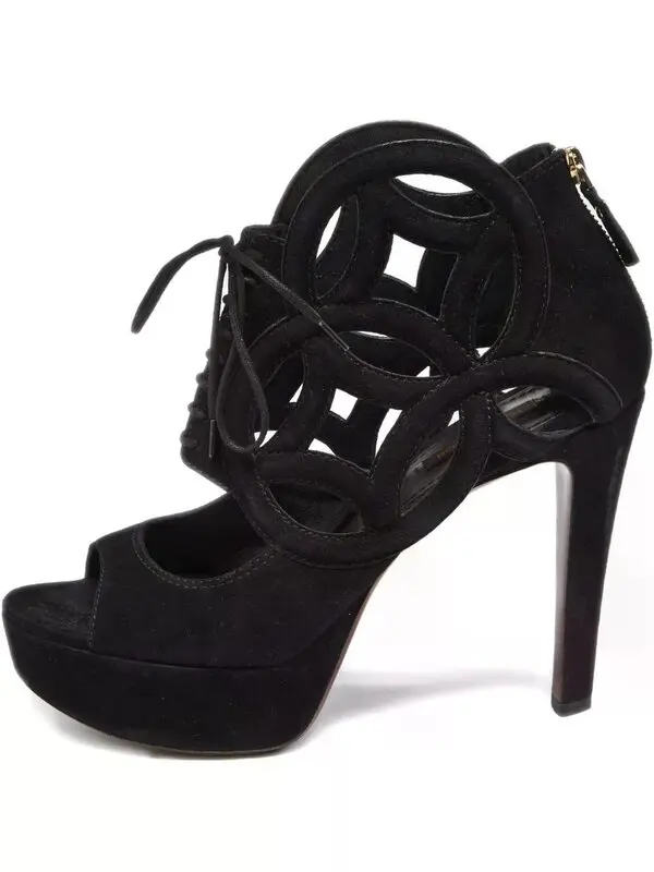 LOUIS VUITTON Suede Cut-out Heeled Sandals - Black