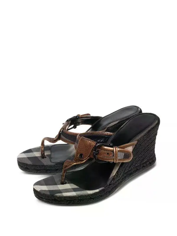 Burberry Metallic Wedge Sandals With Checked Pattern And Buckle Detailing