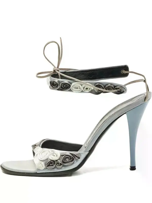 Casadei Rose Embellished Satin Sandals - Grey