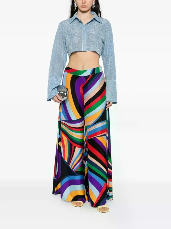 Emilio Pucci 2024 Iride Print Silk Wide Leg Trousers - Blue