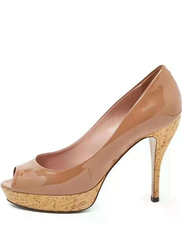 Gucci Patent Peep-toe Pumps - Brown