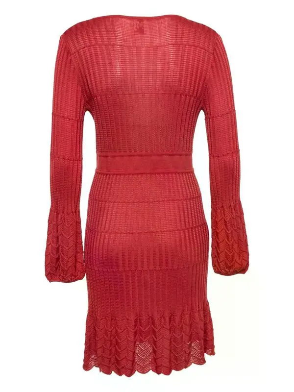Missoni V-neck Long Sleeve Knit Dress - Red