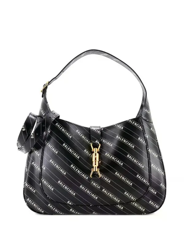 Gucci X Balenciaga The Hacker Project Jackie 1961 Printed Leather Medium Hobo Bag - Black
