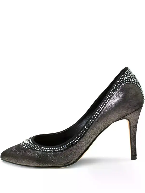 GINA 85mm Leather Pumps With Crystal Embellishment - Black