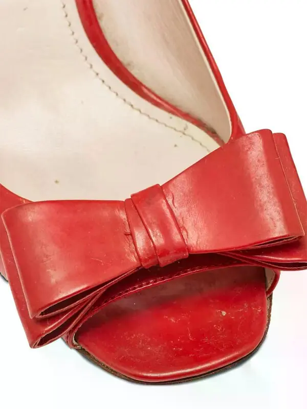 Miu Miu Leather Bow Detail Peep Toe Pumps - Red