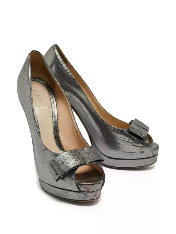 Fendi Peep-toe Metallic Pumps With Bow Detailing