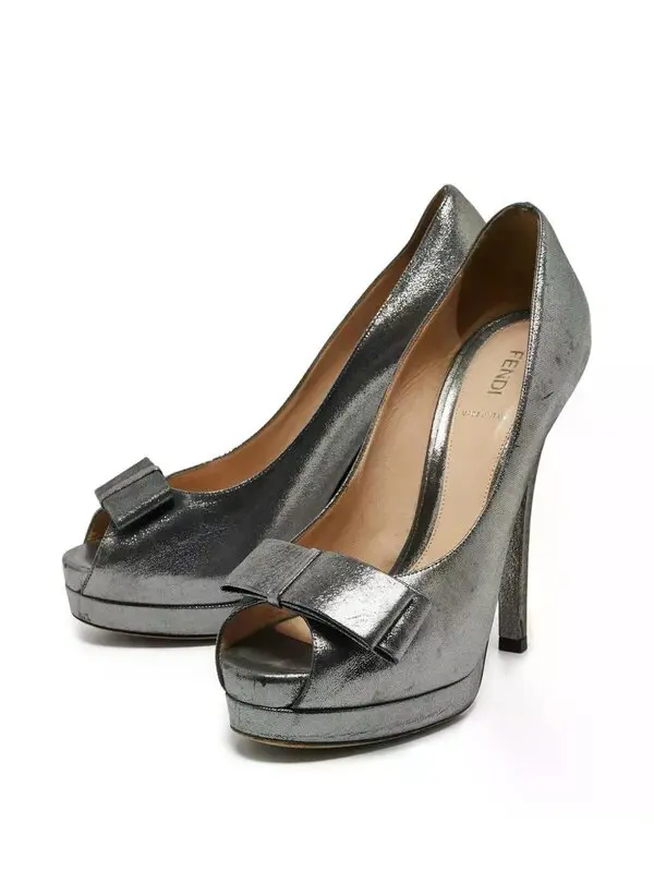 Fendi Peep-toe Metallic Pumps With Bow Detailing