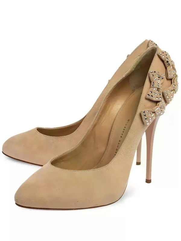 GIUSEPPE ZANOTTI Suede Bow Detail Stiletto Pumps - Neutrals